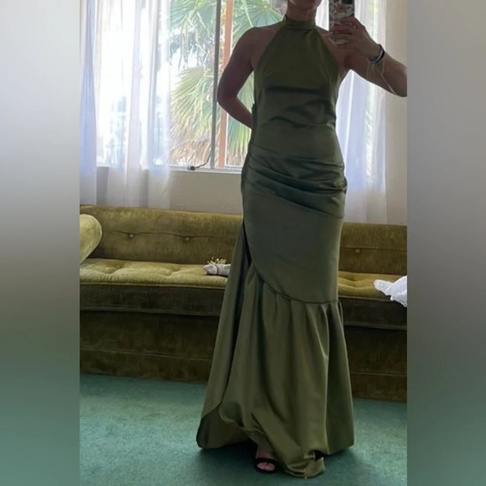 Dresses | Olive Green Satin Evening Gown | Poshmark
